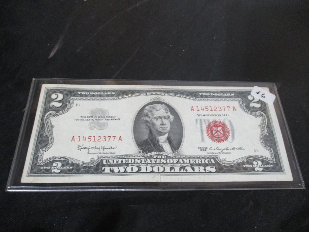 1963 Red Seal 2 Dollar Note | EstateSales.org