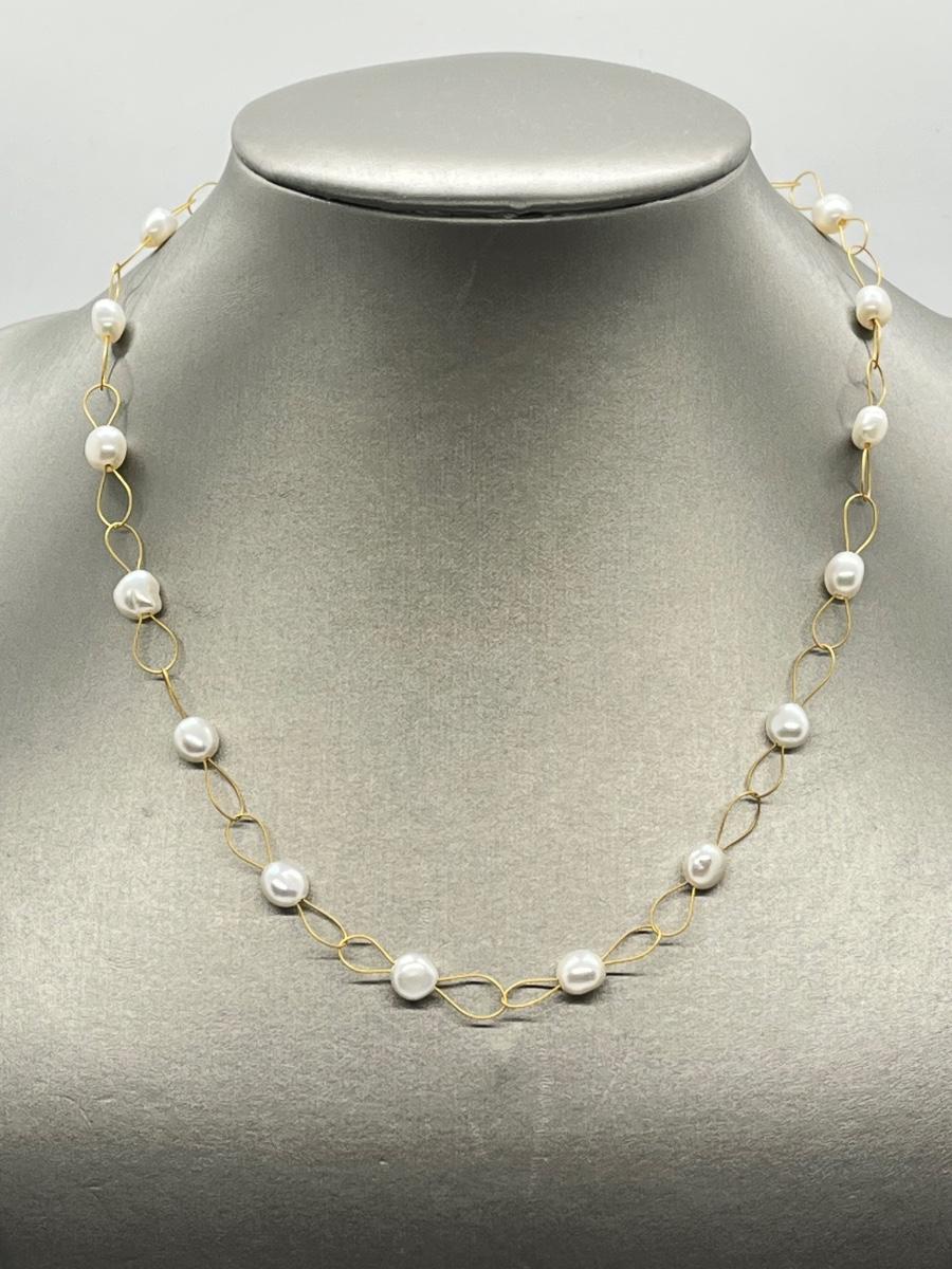 Lot79j Honora 6 0mm Cultured Pearl Baroque And Wire Link 18 Necklace