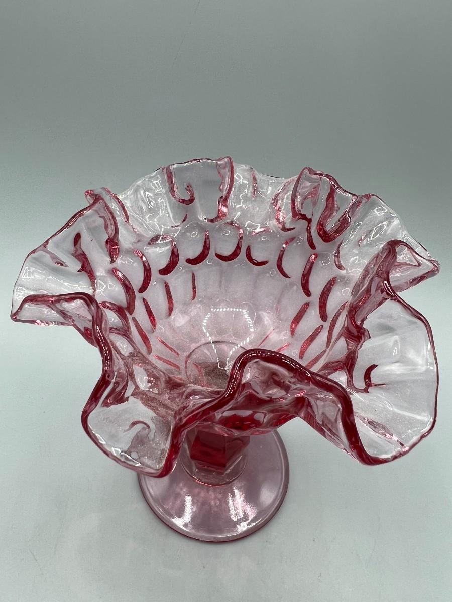 Vintage Fenton Colonial Pink Ruffled Thumbprint Candy Dish Compote ... Vintage Fenton Colonial Pink Ruffled Thumbprint Candy Dish Compote ...