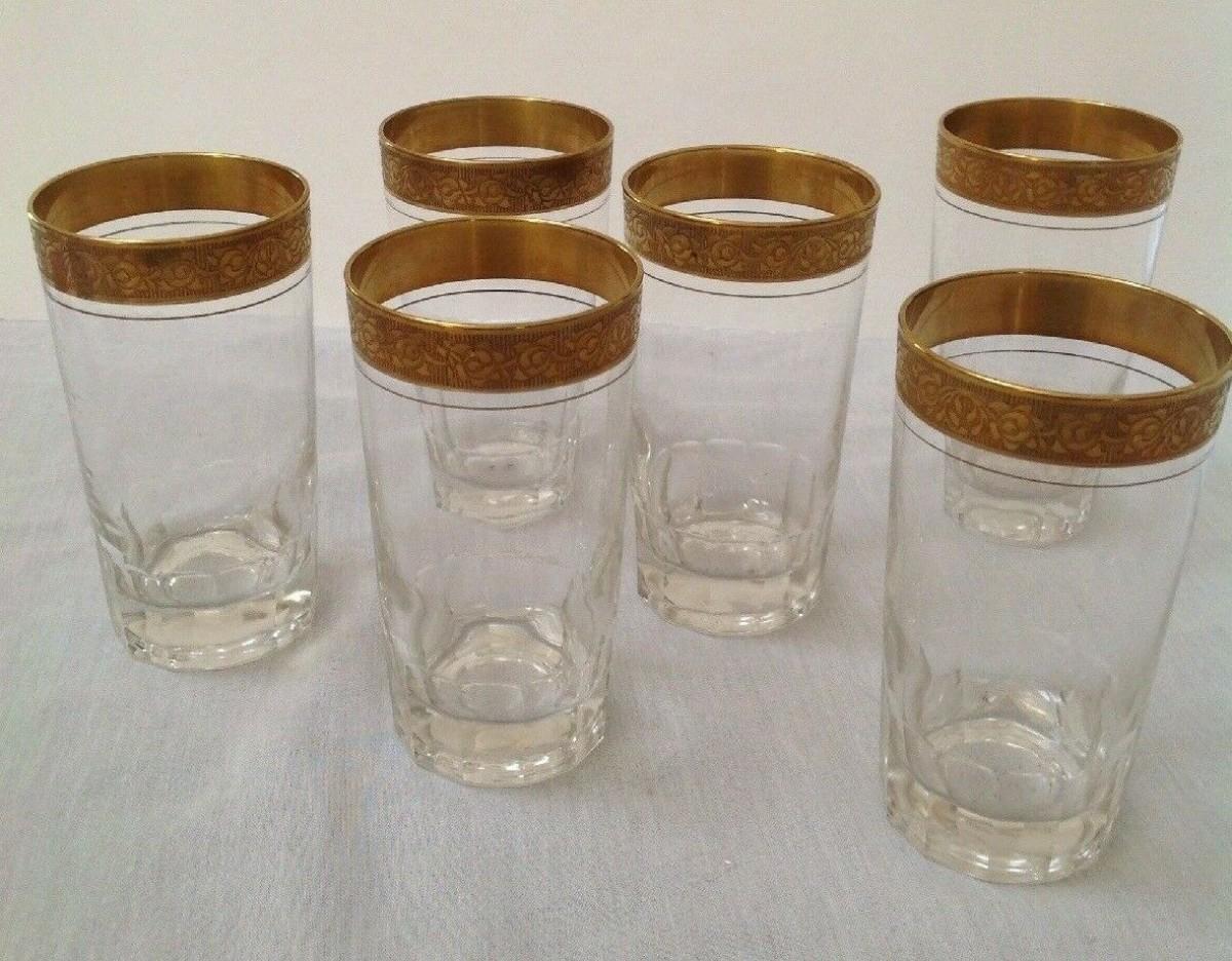 Gold Gilt Trim Drinking Glasses Set of 6 Vintage 5" Tall | EstateSales.org
