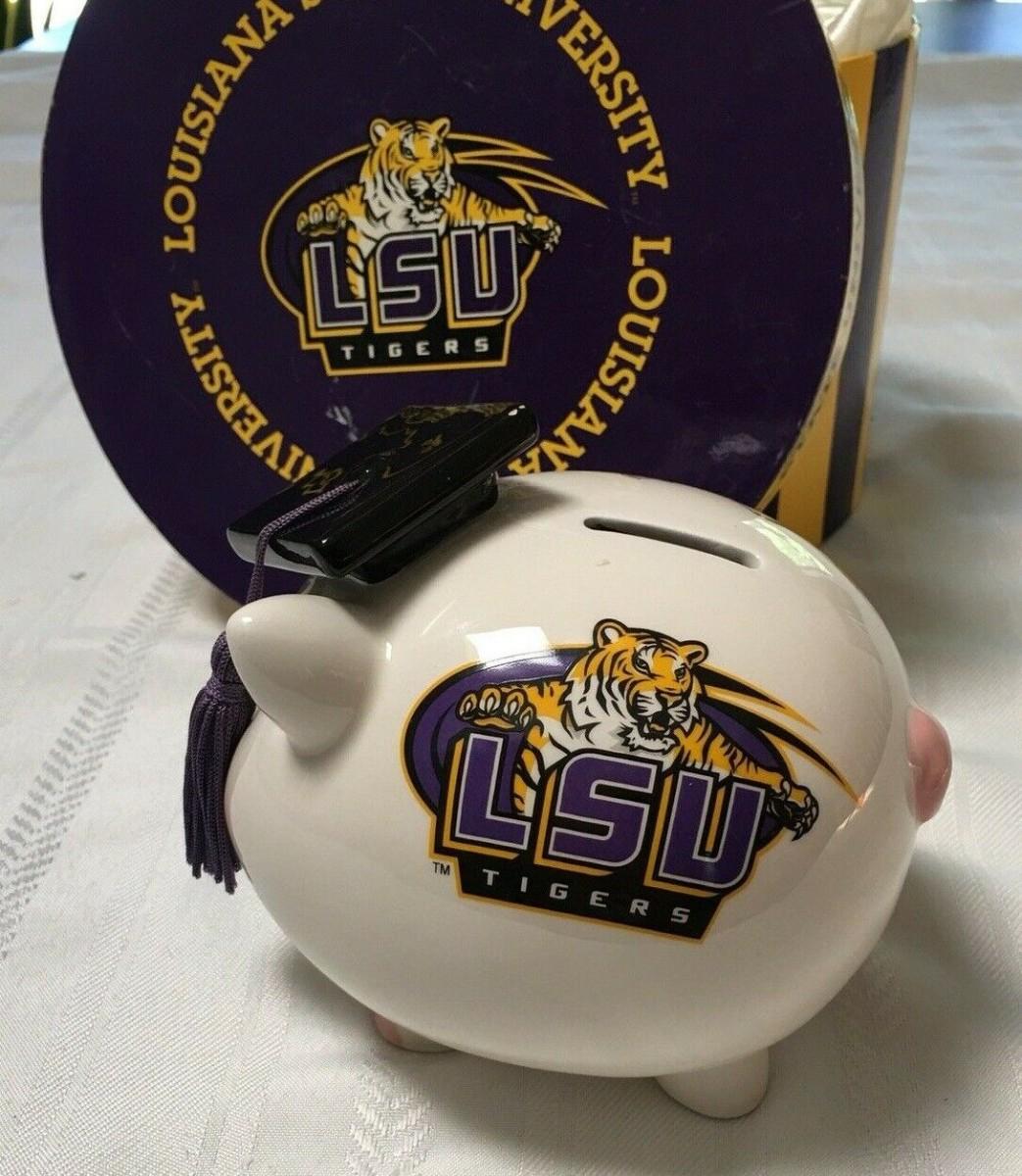 LSU Piggy Bank With Gift Box Louisiana State University College Fund ...