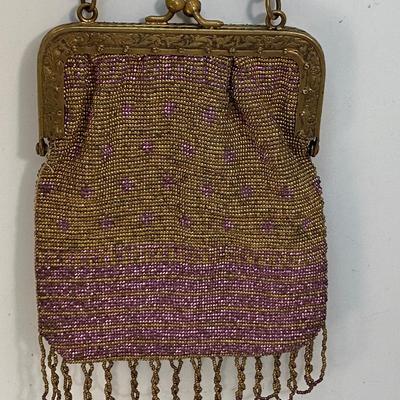 Antique Vintage Gold & Purple Microbead Flapper Purse Clutch Handbag ...