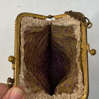 Antique Vintage Gold & Purple Microbead Flapper Purse Clutch Handbag ...