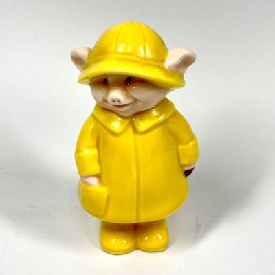 Piggies Sow-wester Pig in yellow rain coat ceramic figurine ...