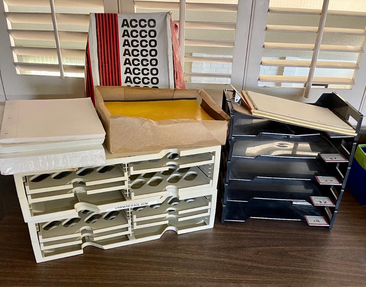 Office lot - paper sorter / printer stand with folders and loose paper ...