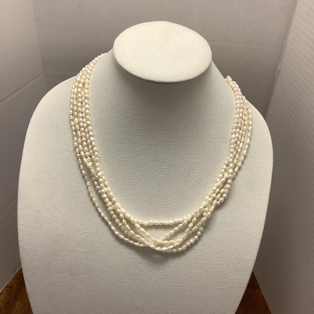 J1325 14k Yellow Gold 24 Multi Strand Freshwater Pearl Necklace