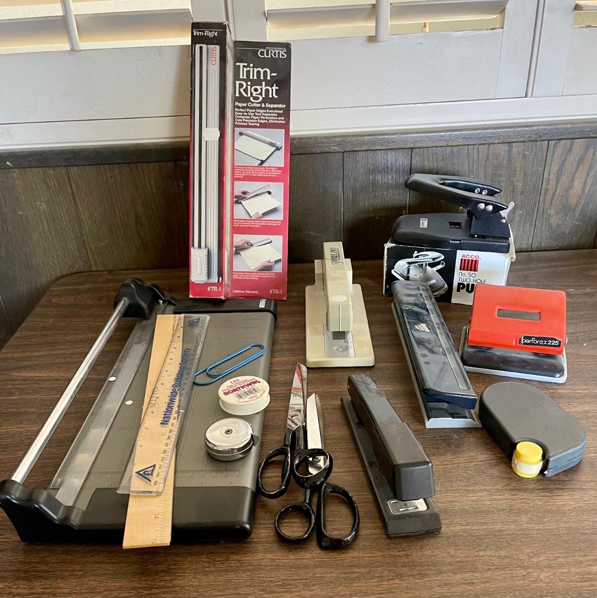 Office lot - paper cutter scissors stapler punches etc | EstateSales.org