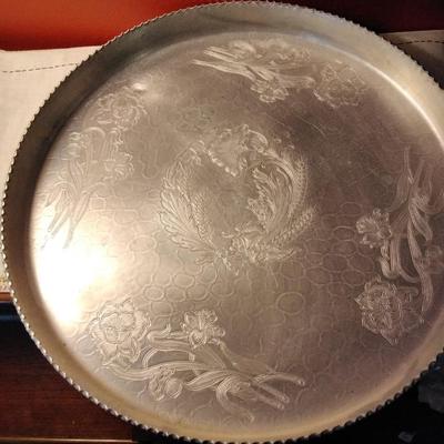 Hand Wrought Aluminum Large 18" Round butler Tray with Daffodils ...