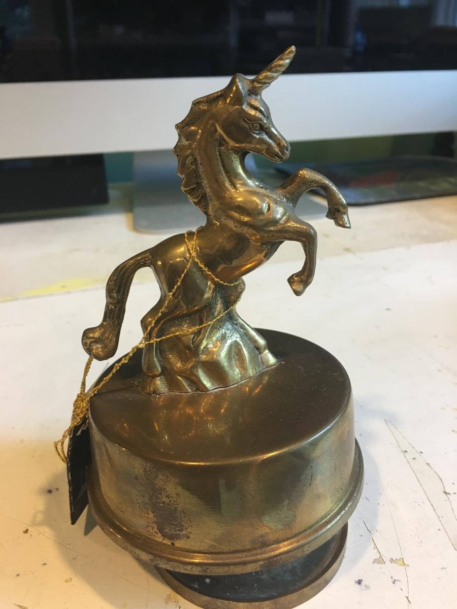 Vintage Brass unicorn music box | EstateSales.org