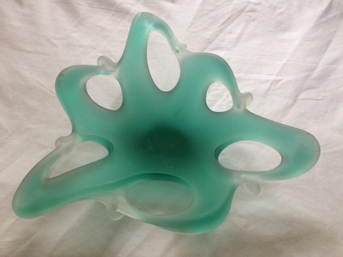 Modern Frosted Pressed Glass Bowl Green Triangle Candy or Nut Dish ...