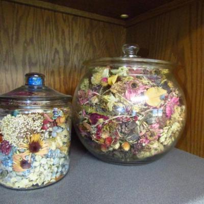 Two Large Glass Jars Full of Dried Flowers- Terrific for Crafting or ...