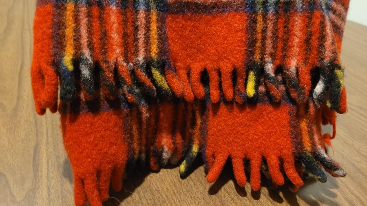 Lot 22: Vintage Fairbo Red, Black & Yellow Wool Blanket | EstateSales.org