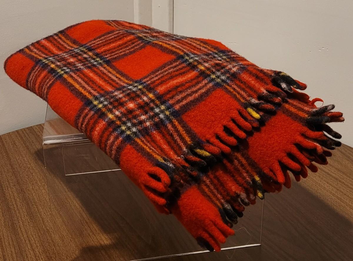 Lot 22: Vintage Fairbo Red, Black & Yellow Wool Blanket | EstateSales.org
