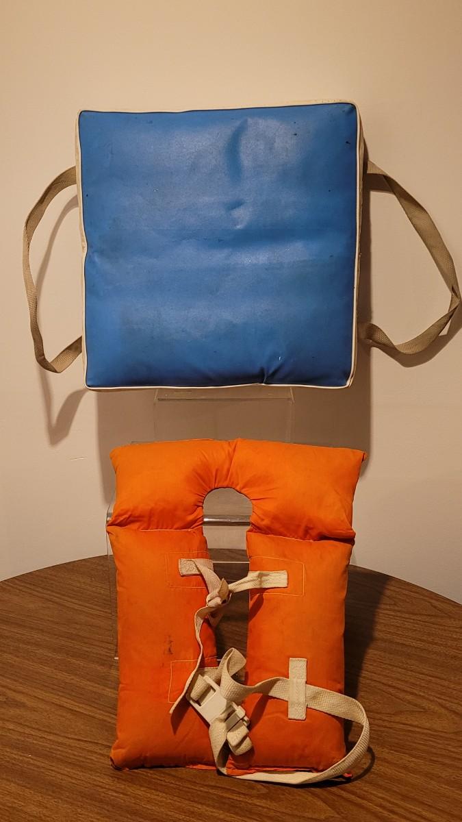Lot 71: Vintage Child's Orange Life Vest and Blue Boat Cushion Life ...