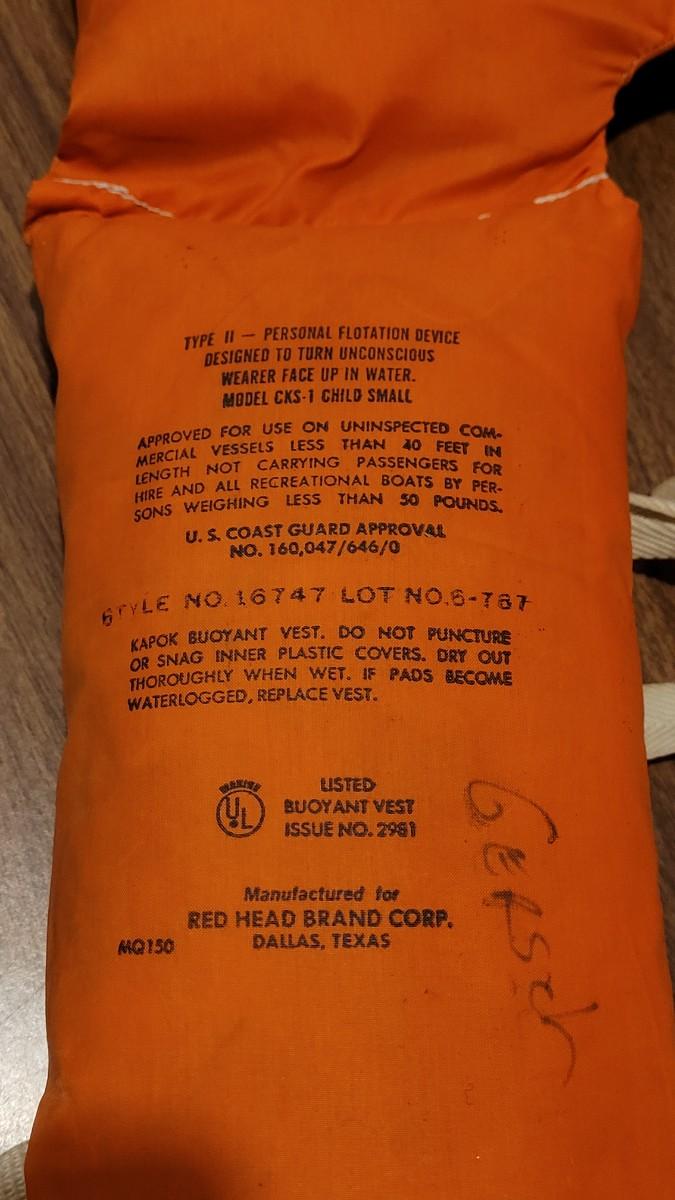 Lot 71: Vintage Child's Orange Life Vest and Blue Boat Cushion Life ...