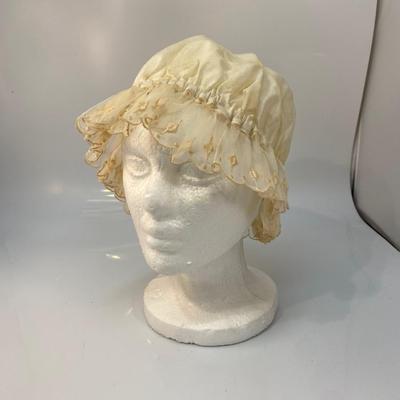 Vintage Antique Lace Trimmed White Cotton Bedtime Sleeping Cap Hat ...