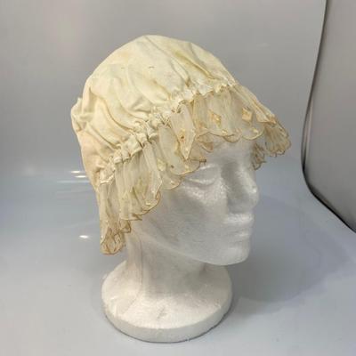 Vintage Antique Lace Trimmed White Cotton Bedtime Sleeping Cap Hat ...