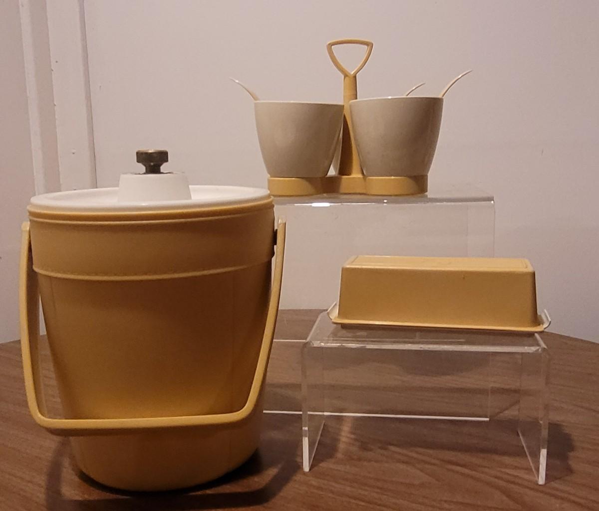 Lot 195: Vintage Serving Ware- Ice Bucket, Tupperware Butter Dish and ...