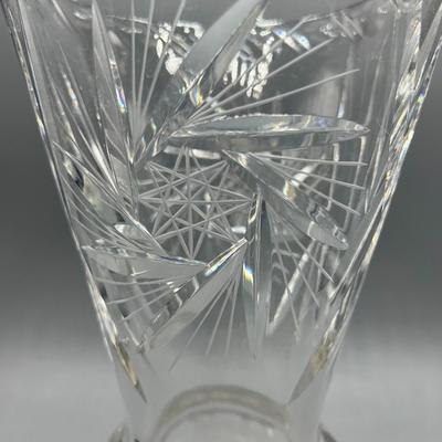Vintage Etched Geometric Pattern Crystal Lead Glass Flower Display Vase ...