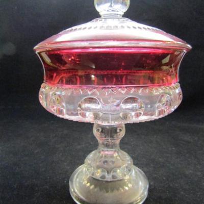 Ruby Red Flash Glass Pedestal Candy Dish with Lid- Possibly Indiana ...