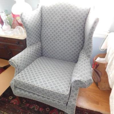 Traditional Wingback Chair with Shell Pattern Upholstery Choice B ...