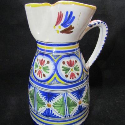 Hand Painted Pitcher with Pinched Spout- Signed (#290) | EstateSales.org