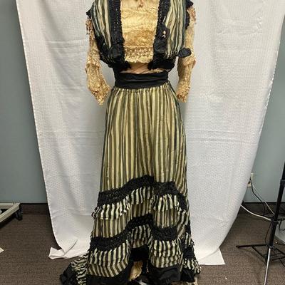 Antique Victorian Black & White Striped with Pink Accents Fancy Gala ...