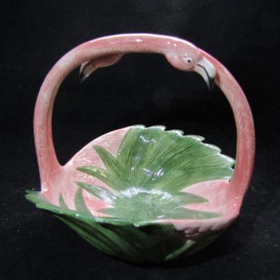 Vintage Fitz and Floyd Ceramic Flamingo Basket (#478) | EstateSales.org