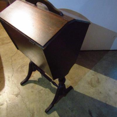 Vintage Wooden Sewing Box Stand- Contents Included | EstateSales.org