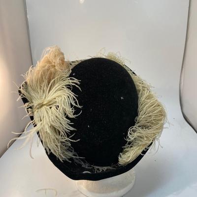 Vintage Black Velvet Squared Colonial Style Hat with Ostrich Feathers ...