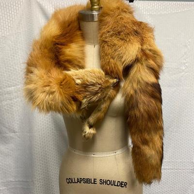 Genuine Real Red Fox Fur Shawl Shoulder Wrap with Head, Legs, & Tail ...