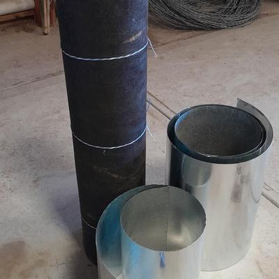 LARGE ROLL OF TAR PAPER AND TWO SMALL ROLLS OF METAL FLASHING ...