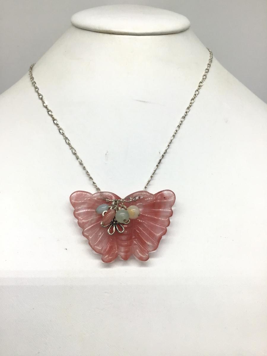 BARSE Carved Semi Precious Butterfly Necklace, 925 Silver Carved ...