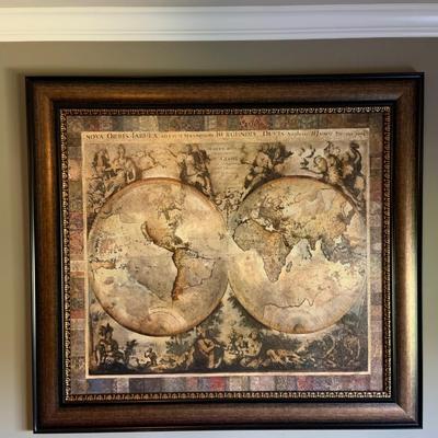 LOT:71G: Large Framed World Map Wall Art | EstateSales.org