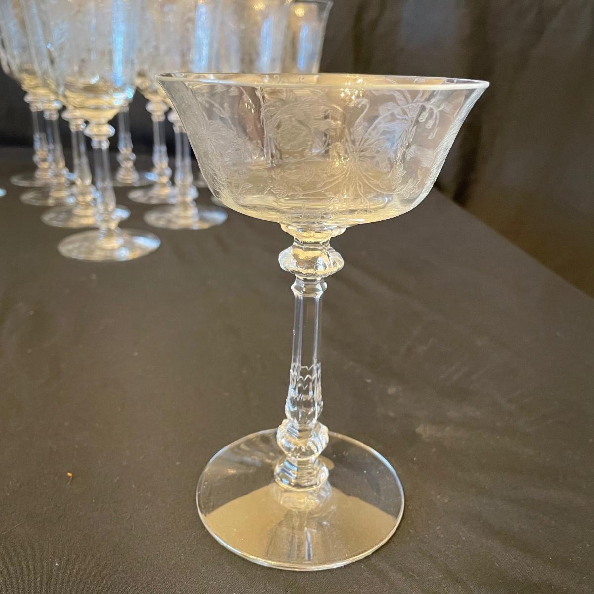 Etched Floral Glass Set Of Wine Glasses Plates And More Dr Rg