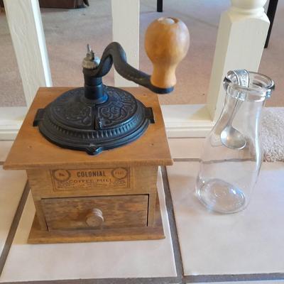VINTAGE COLONIAL COFFEE GRINDER/MILL NO. 1147 WITH CREAM BOTTLE AND ...