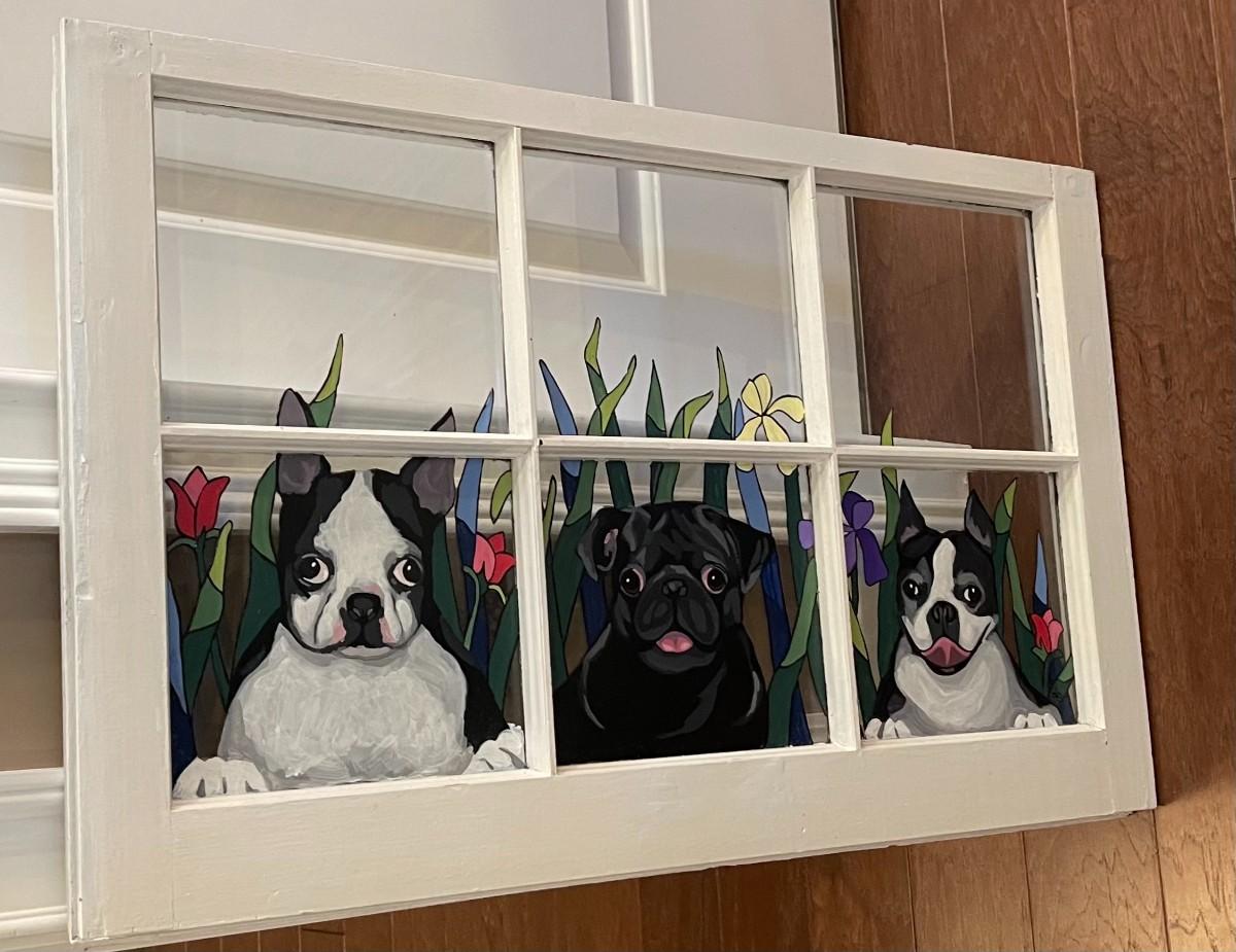Window Painting with 3 Dogs | EstateSales.org