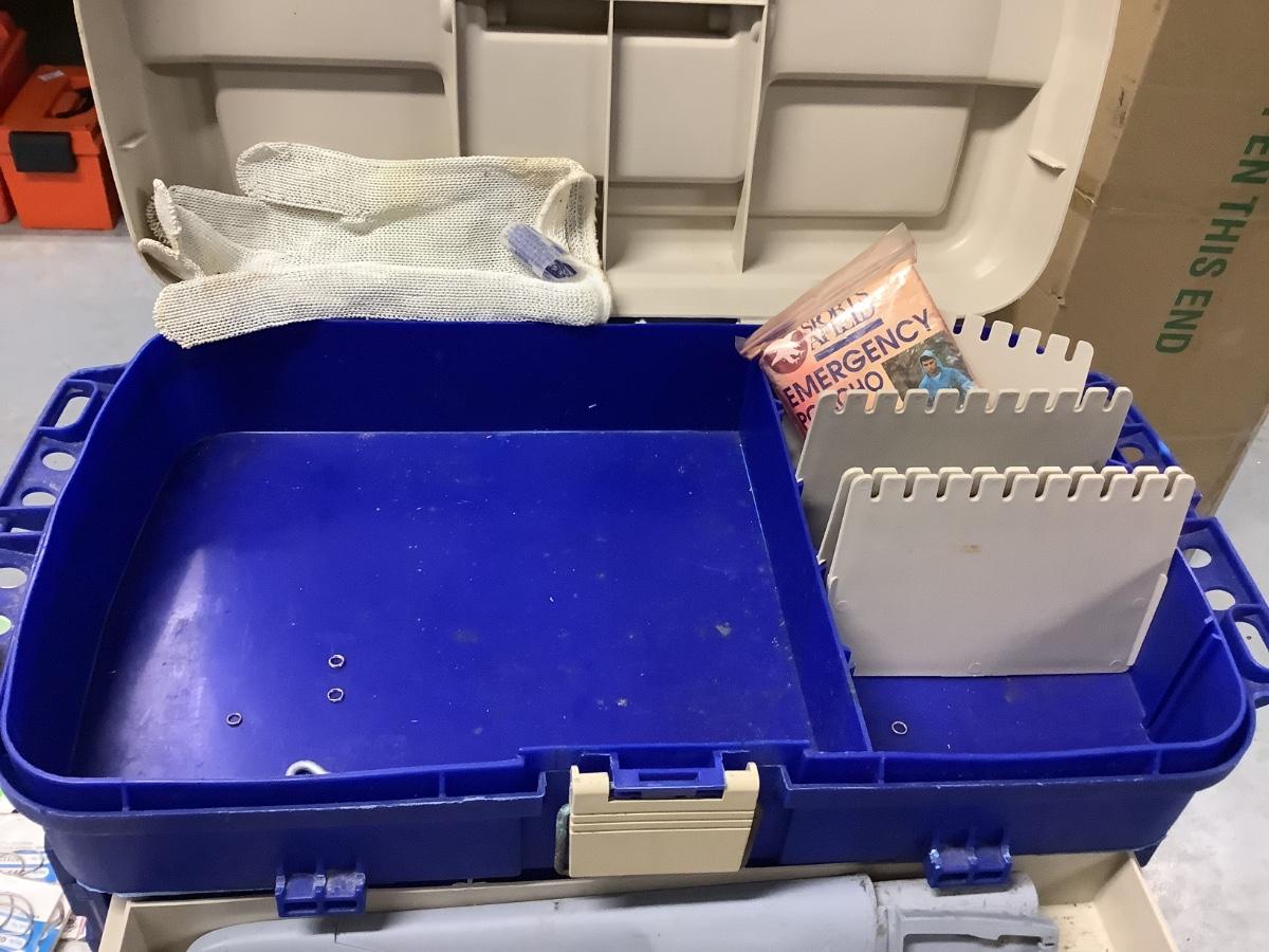 Plano beige/blue tackle box, 4 drawers, extensive lure collection ...