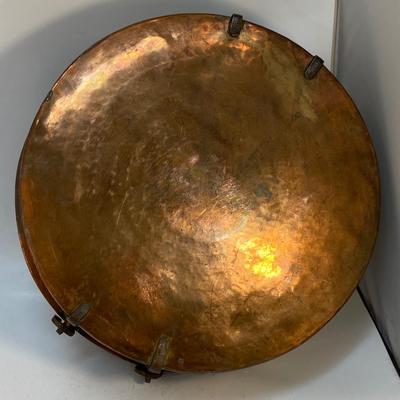 Vintage Large Shallow Hammered Copper Bucket Pail Pan with Handles ...