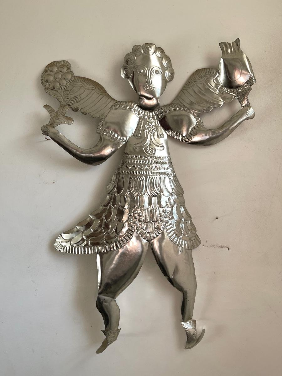 Lot 191 Large Hand Hammered Tin Angel Mexico 24" | EstateSales.org