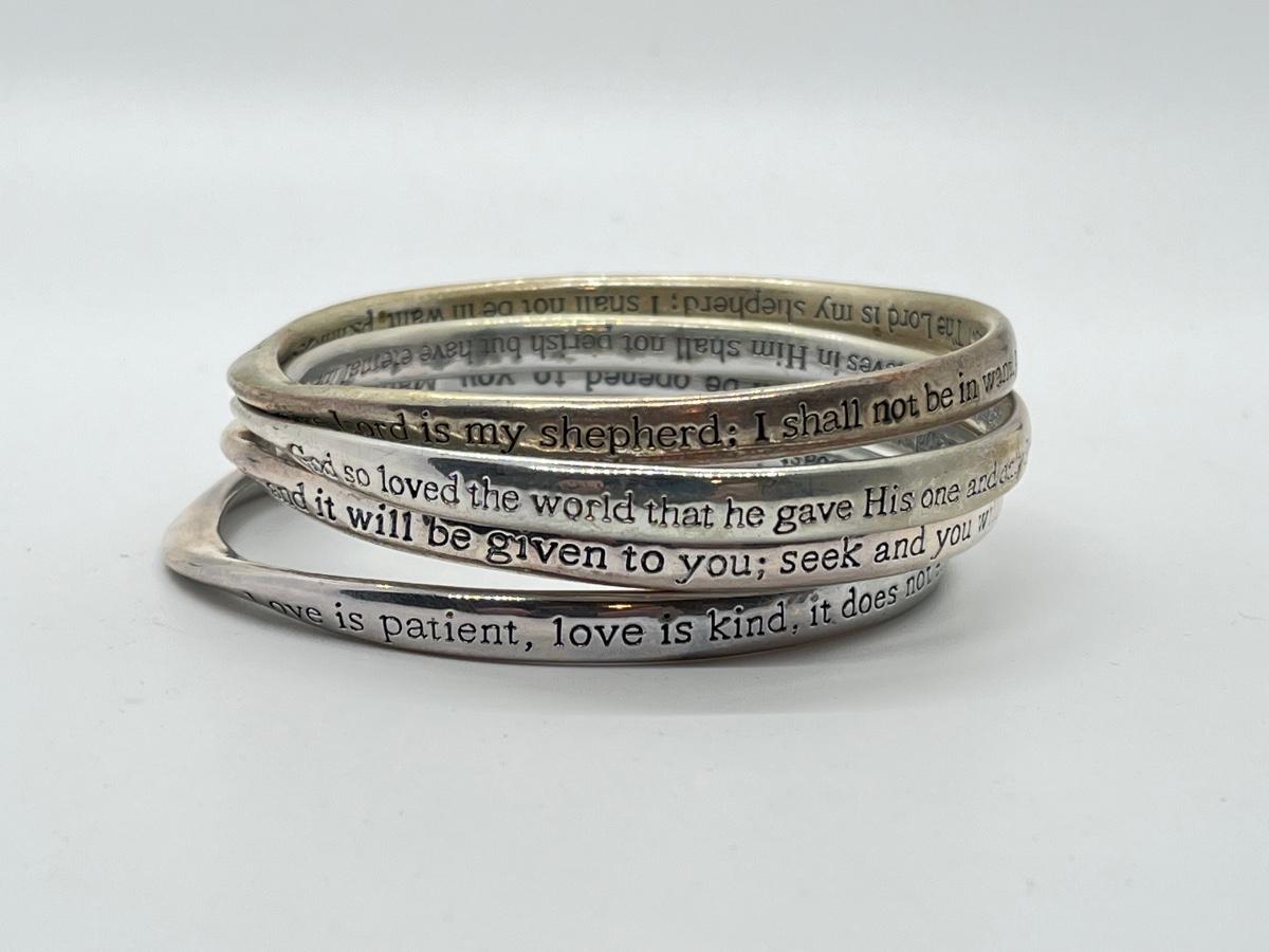 LOT 61: Set of Four Inspirational Bible Verse Bangle Bracelets by ...