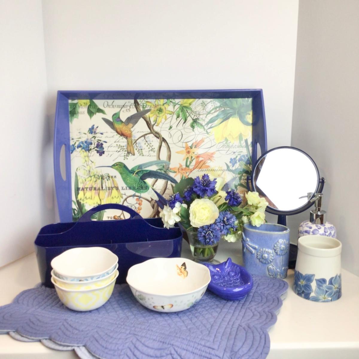 8203 MICHEL Blue Design Tray with Decor | EstateSales.org