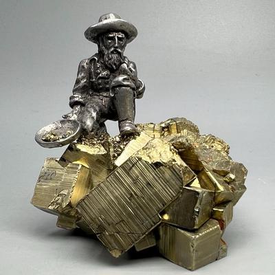 Small Retro Prospector Old West Miner Figurine on Pyrite Crystal Fools ...