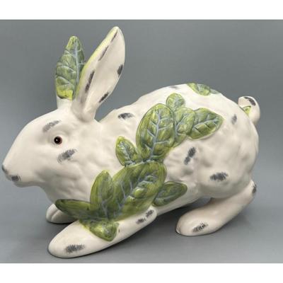Vintage Style Ceramic Leaves Forrest Pouncing Rabbit Figurine ...