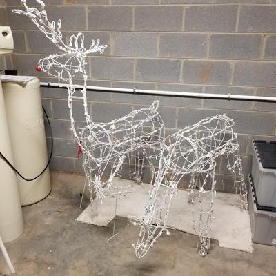 White & Wicker Wire Frame Christmas Deer +Snowman Outdoor Yard Decor ...