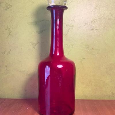 Festive Vintage Red Decanter Glass Bottle | EstateSales.org