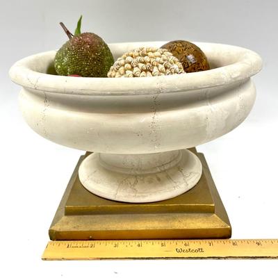 Korean Made white stone fruit bowl with gold base | EstateSales.org