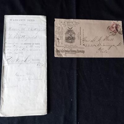 1875 WARRANTY DEED AND A 1885 POST MARKED ATTORNEY'S ENVELOPE ...
