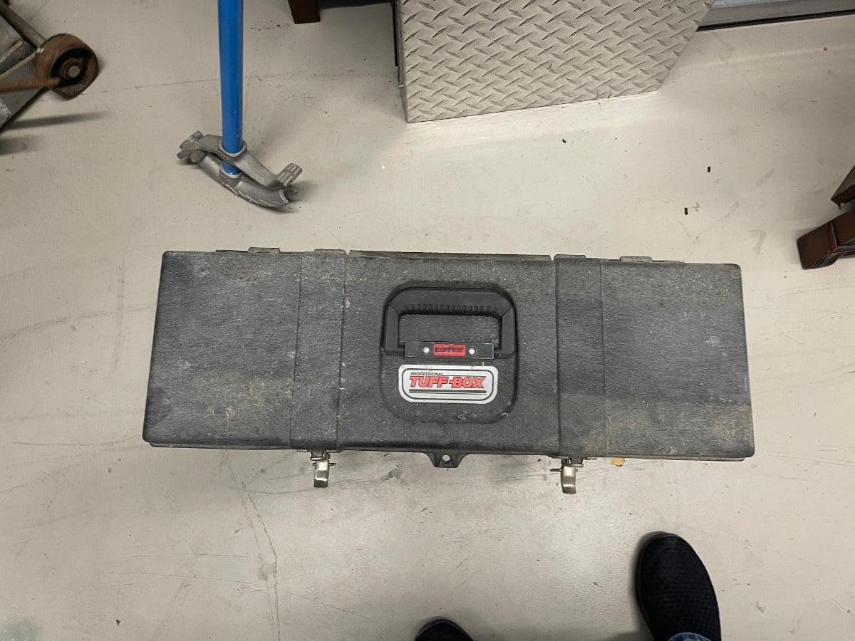 Tuff- Box tool box 25” long. Included assorted tools | EstateSales.org