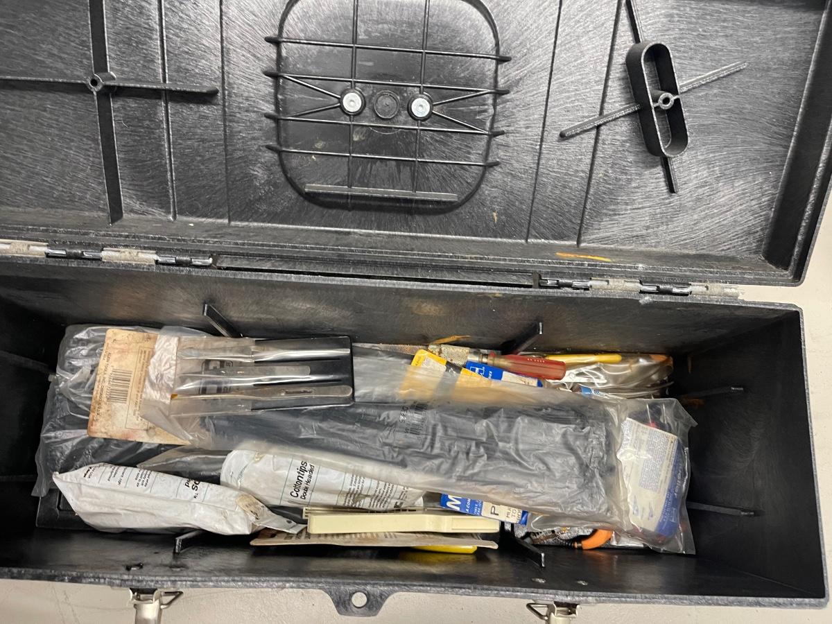 Tuff- Box tool box 25” long. Included assorted tools | EstateSales.org